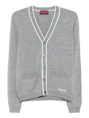 Gucci Embroidered-logo Cardigan - Grey