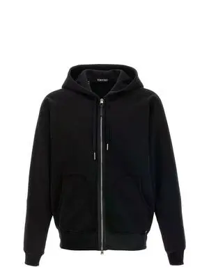 TOM FORD Zip-front Hoodie With Leather Detail - Black