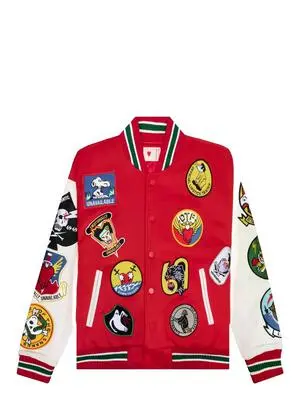EMOTIONALLY UNAVAILABLE Embroidered Patches Bomber Jacket - Red