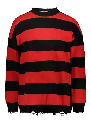 MEMBERS OF THE RAGE Striped Frayed Sweater - Red