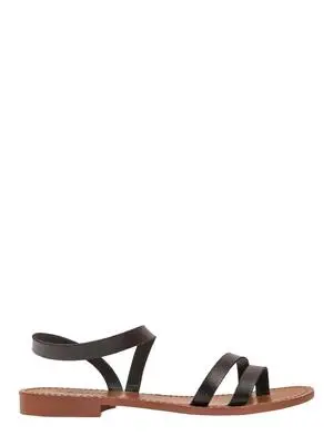 SOMMET Leather Ankle-strap Flat Sandals - Black
