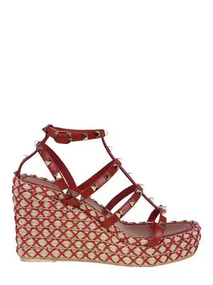 Valentino Garavani 95mm Studded Cage Espadrille Wedges - Red