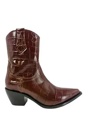 MADISON.MAISON Croc-embossed Pointed-toe Boots - Brown