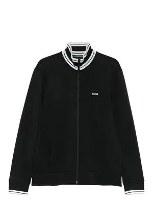 BOSS Zip-up Sweatshirt With Striped Cuffs - Black