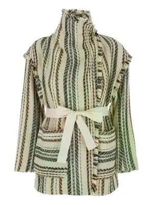 MARANT ETOILE Illisa Striped Fringed Jacket - Neutrals