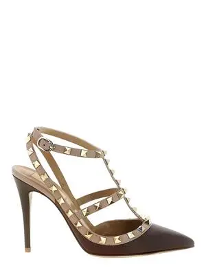 Valentino Garavani 100mm Rockstud Caged Leather Pumps - Brown