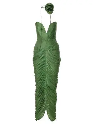 ANA RADU Rose-embellished Draped Midi Dress - Green