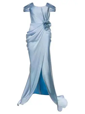 ANA RADU Satin Maxi Dress With Rose Embellishment - Blue