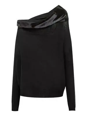 Alberta Ferretti Satin-paneled One-shoulder Sweater - Black