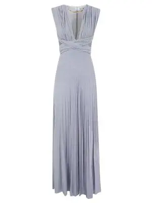 Elisabetta Franchi Pleated V-neck Maxi Dress - Grey