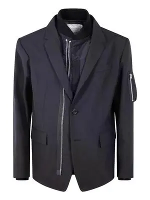 Sacai Two-button Jacket With Zip Detail - Black