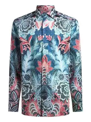 Etro Floral-print Long-sleeves Shirt - Blue