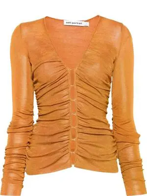 SELF-PORTRAIT V-neck Gathered Top - Orange