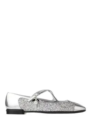 JIMMY CHOO Eleri Glitter Leather Ballet Flats - Silver
