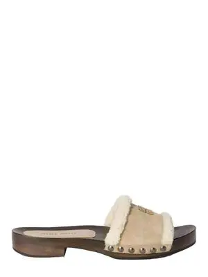 Miu Miu Suede Clog Sandals - Brown