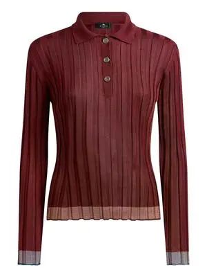 Etro Ribbed Knit Polo Top - Red
