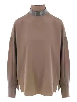 Brunello Cucinelli Beaded-neck High-neck Blouse - Neutrals