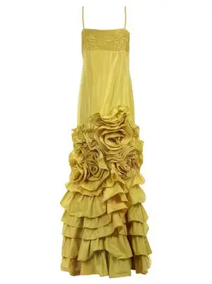 Valentino Garavani Pleated Rose-embellished Midi Dress - Yellow