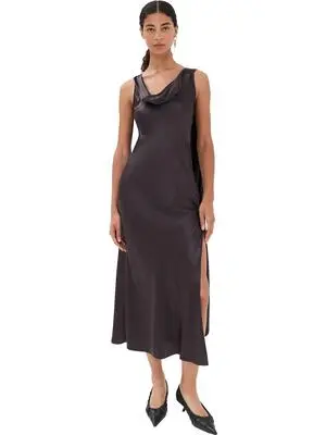 Acne Studios Silk Satin Tunic Midi Dress - Graphite Grey