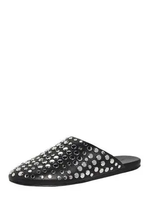 Tory Burch Studded Leather Mules - Perfect Black / Silver