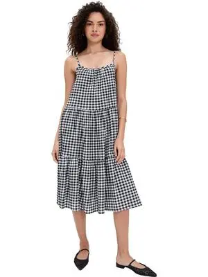 LE BOP Gingham Seersucker Midi Dress Black & White Gingham