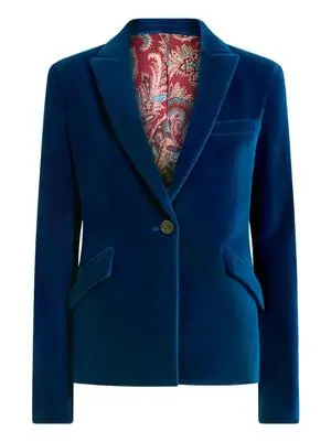 Etro Single-breasted Velvet Blazer - Blue