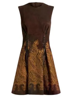 Etro Lace-up Paisley-print Mini Dress - Brown