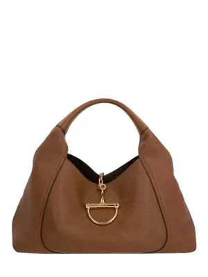 Gucci Grained Leather Shoulder Bag With Horsebit Detail - Brown