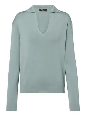 Loro Piana Silk And Cotton Polo Sweater - Blue