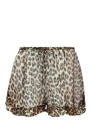GANNI Leopard-print Ruffled Chiffon Shorts - Multicoloured