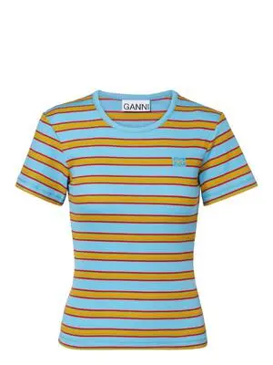 GANNI Striped Cotton-blend T-shirt - Multicoloured
