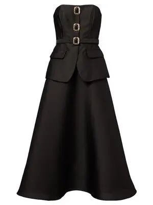 SELF-PORTRAIT Embellished Belted Midi Dress - Black