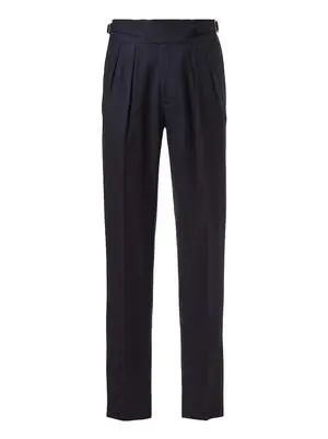 Rubinacci Virgin Wool Flannel Tapered Trousers - Blue