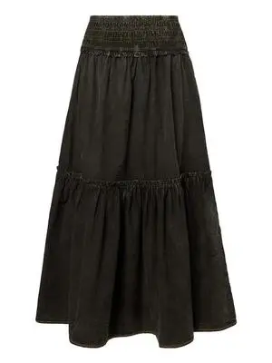 GANNI Smocked Tiered Organic Cotton Maxi Skirt - Black