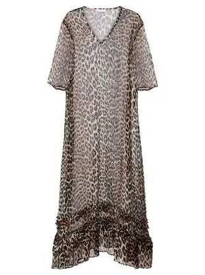 GANNI Leopard-print Sheer Chiffon Midi Dress - Multicoloured