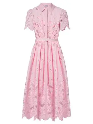 SELF-PORTRAIT Broderie Anglaise Cotton Midi Dress - Pink