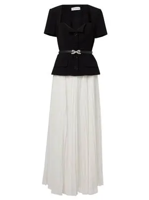 SELF-PORTRAIT Belted Pleated Chiffon Maxi Dress - Black