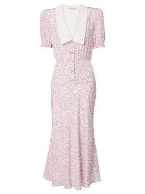 Alessandra Rich Flower Silk Midi Dress - Pink