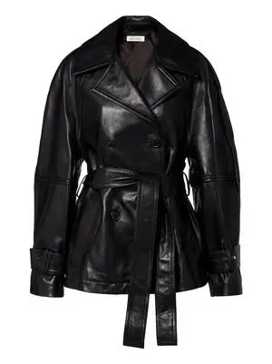RÓHE Leather Double-breasted Jacket With Belt - Black