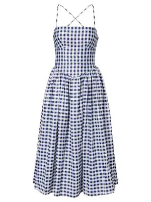 SELF-PORTRAIT Gingham Midi Dress - Blue