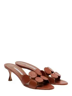 Manolo Blahnik Haribalmu 50 Leather Mules - Brown