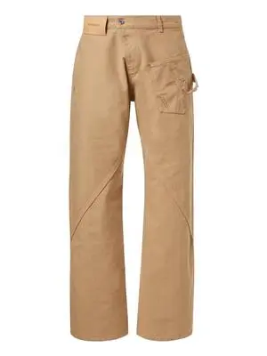 JW Anderson Twisted Embroidered Cotton Wide-leg Pants - Beige