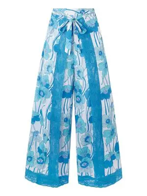 Loretta Caponi Alexis Floral-print Wide-leg Pants - Blue