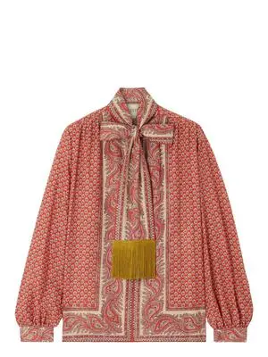 Valentino Garavani Printed Cotton Shirt With Fringed Scarf Detail - Pink