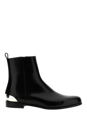 Alexander McQueen Leather Ankle Boots With Metal Detail - Black