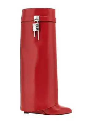 Givenchy Shark Lock Leather Tube Boots - Red