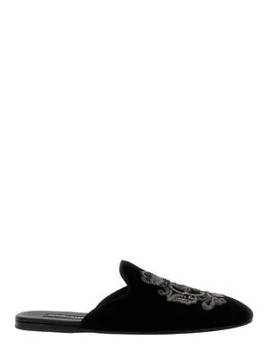 Dolce & Gabbana Velvet Slippers With Embroidery - Black