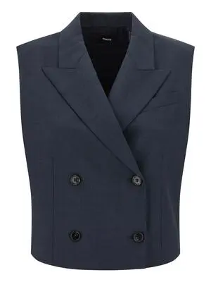 Theory Double-breasted City Twill Vest - Blue