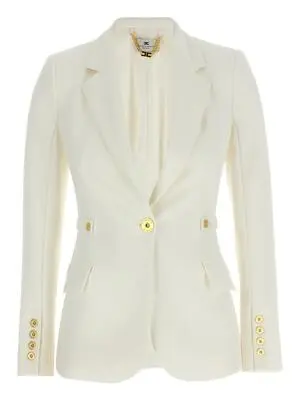 Elisabetta Franchi Jewel Strap Crepe Blazer - White