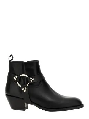 SONORA Leather Ankle Boots With Belt Detail - Black